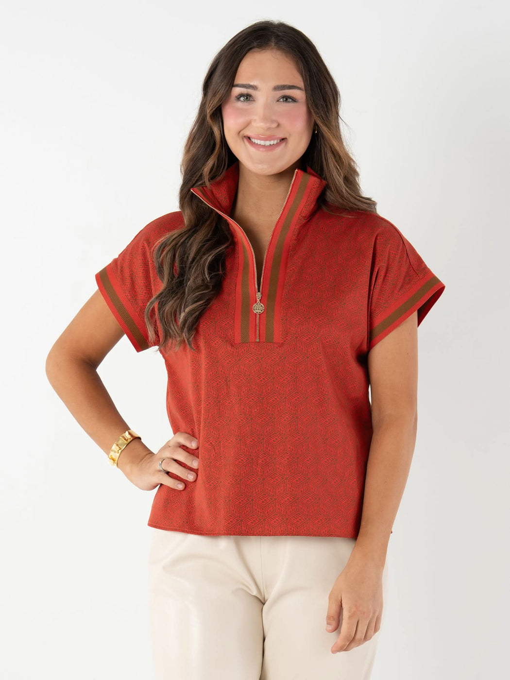 Poppy Pullover in Red Tonal Monogram – Emily McCarthy