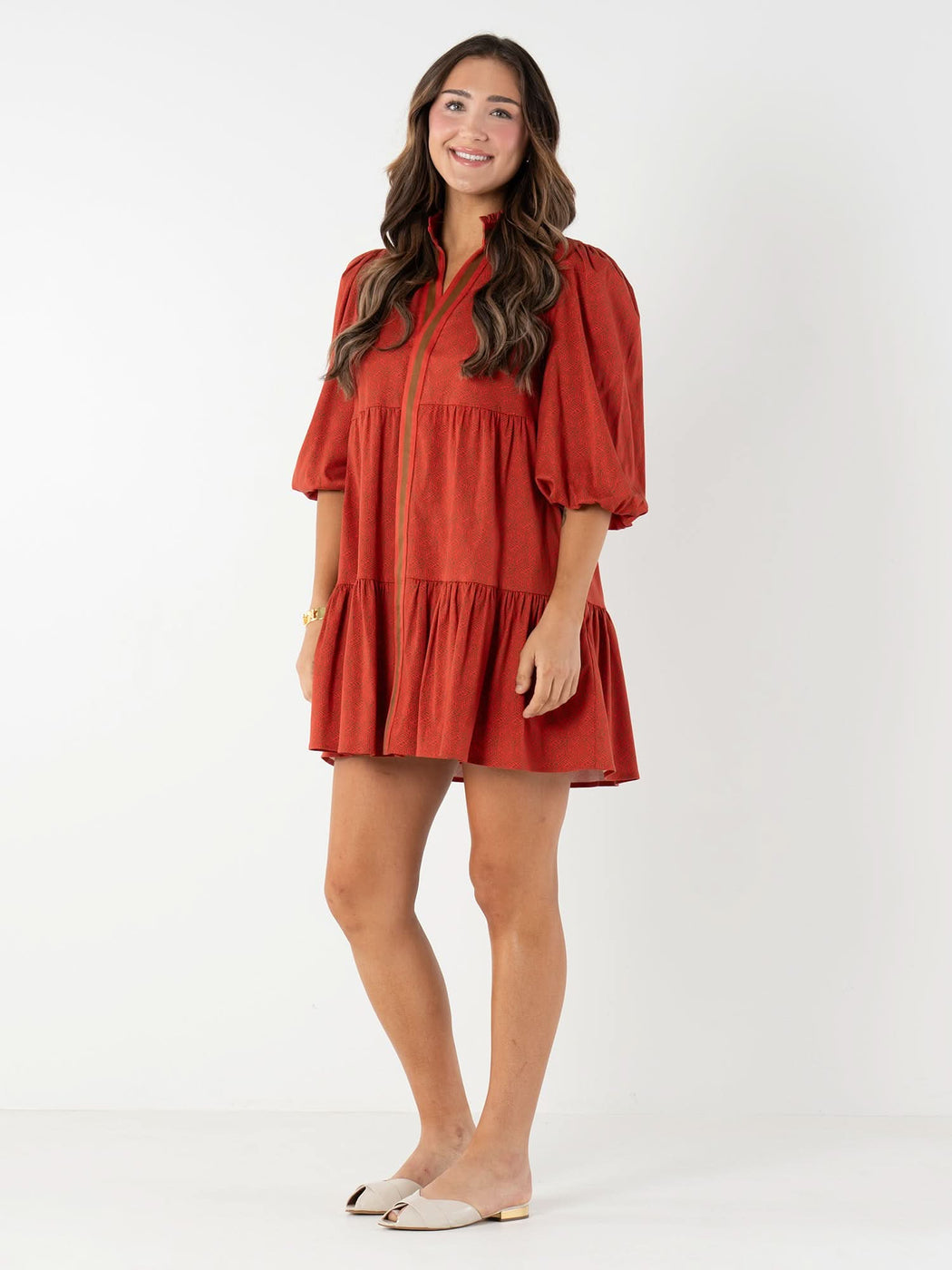 Sadie Dress in Red Tonal Monogram – Emily McCarthy